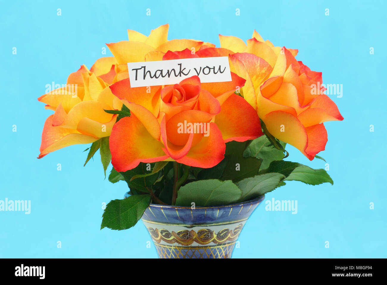 Thank you card with orange roses bouquet Stock Photo - Alamy