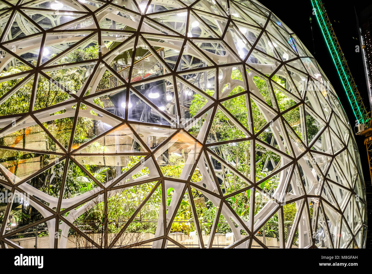 The glass dome Spheres at Amazon headquarter at night in downtown ...
