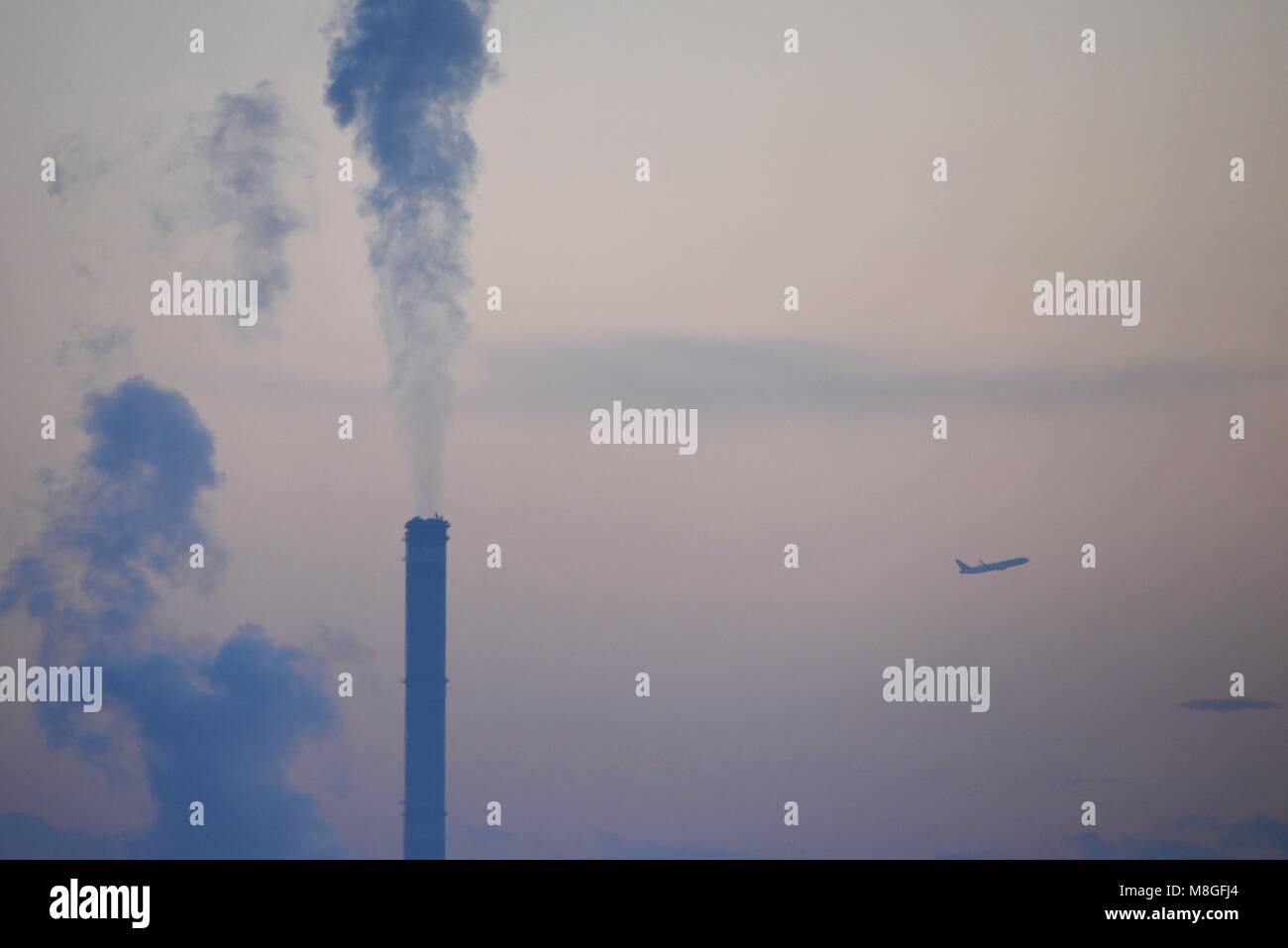 Smoke rises from factory chimneys in Ulaanbaatar. Extreme winter ...
