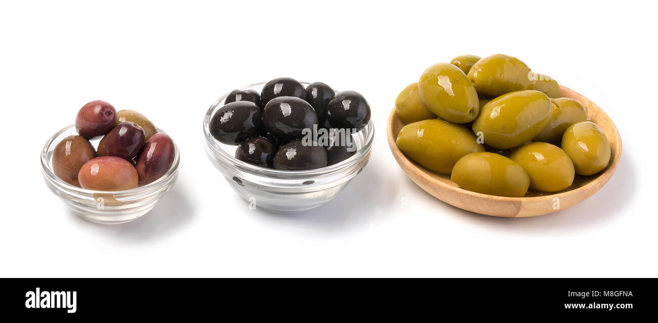 black, green, red olives isolated on white background Stock Photo - Alamy