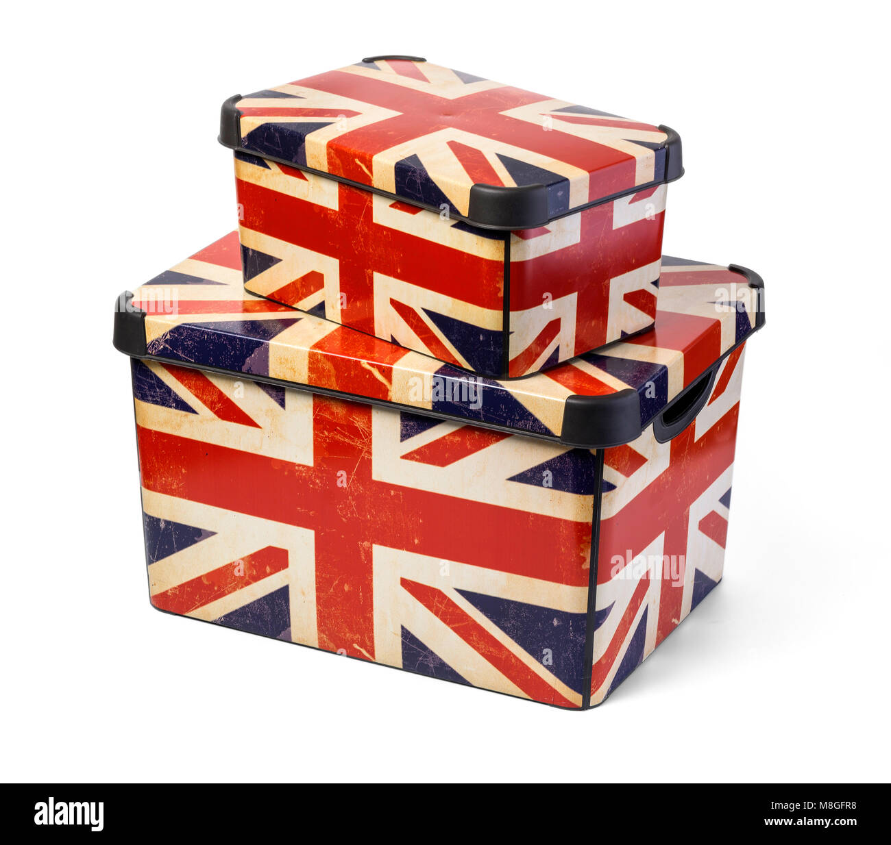 plastic box with UK flag isolated on white background Stock Photo - Alamy