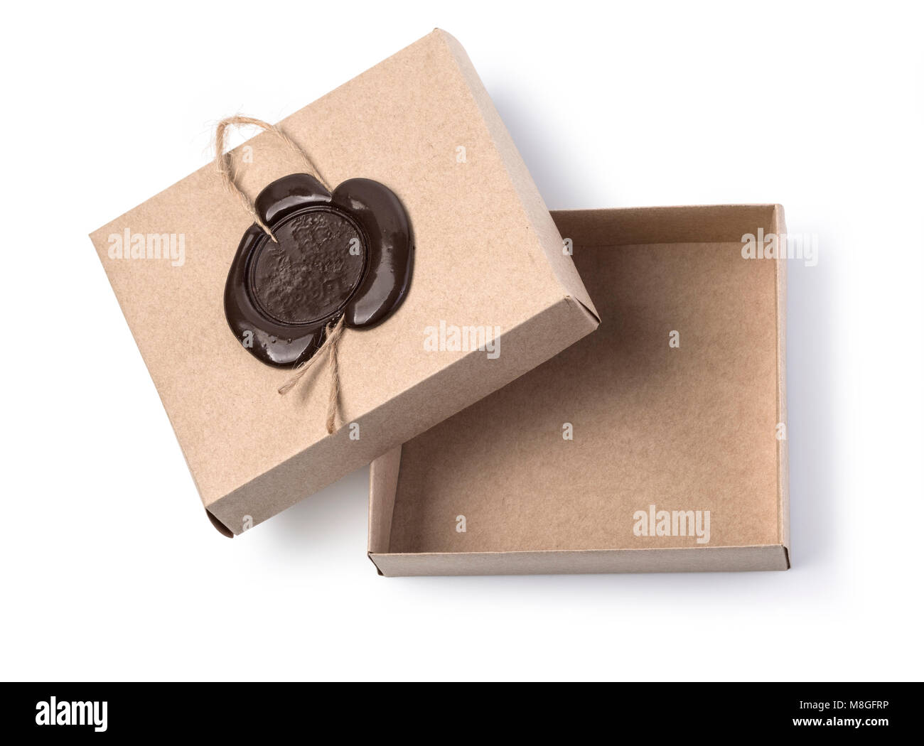 cardboard box with wax seal lisolated on white Stock Photo - Alamy