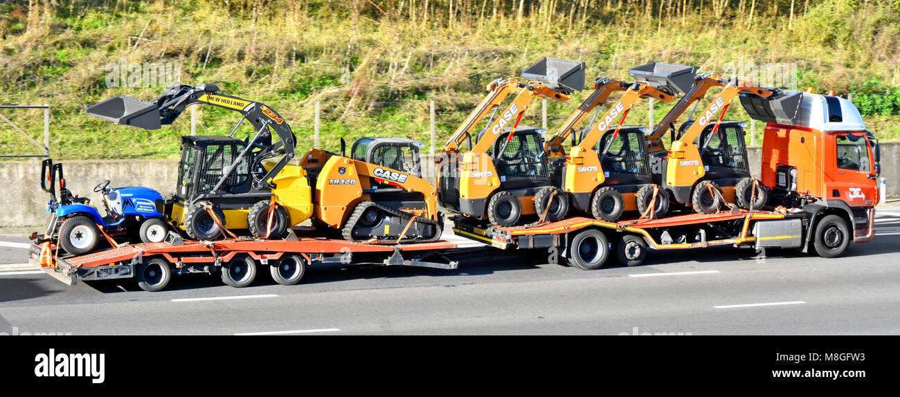 Low loader lorry truck & trailer transport loaded with 6 assorted new ...