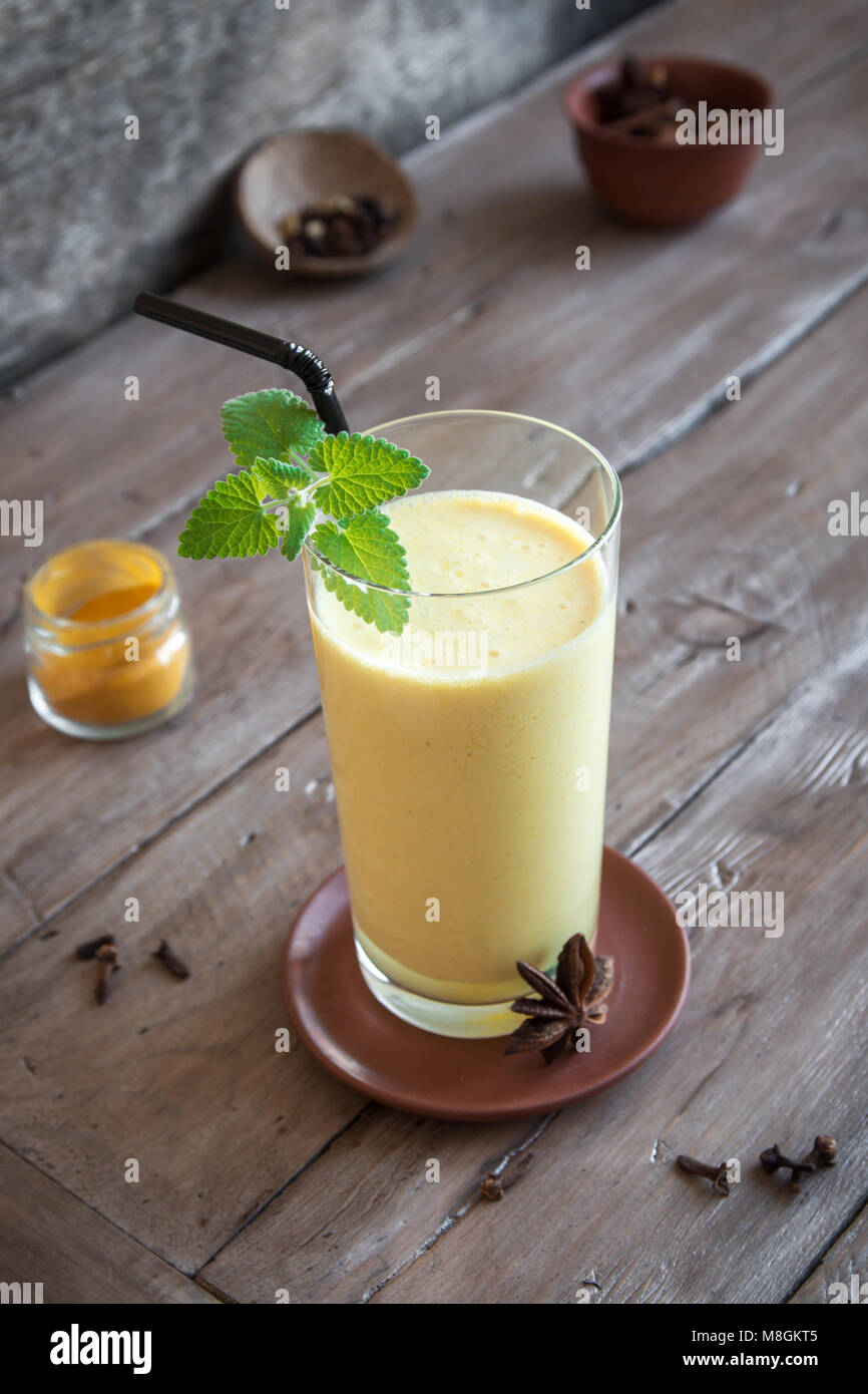 Turmeric Lassie or lassi in glass - Healthy Probiotic Indian cold drink ...