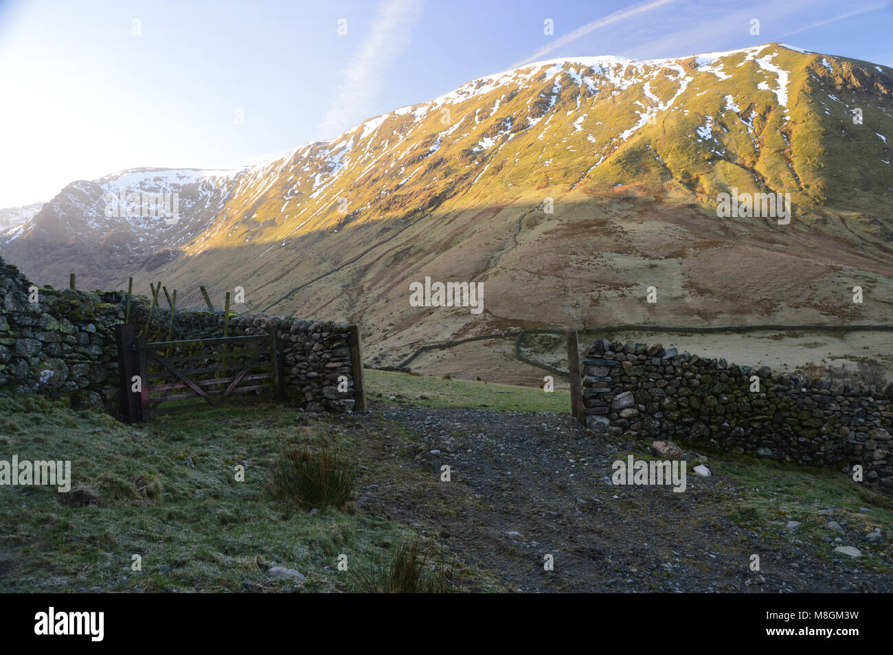 Gate & Dry Stone Wall with the Wainwright Hartsop Dodd from the Path to ...