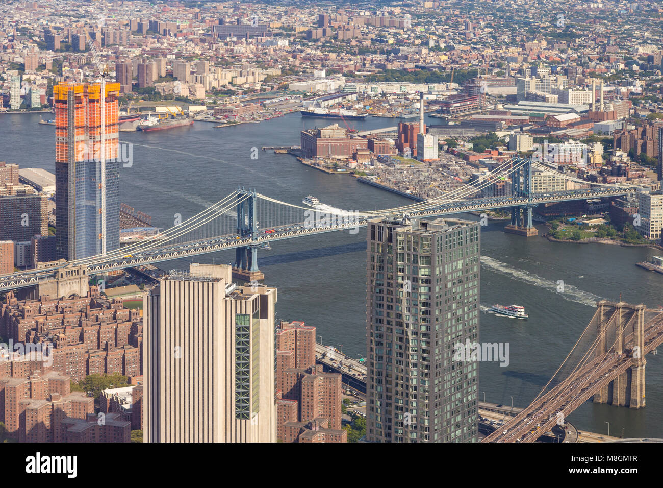 Aerial view of Manhattan skyline on a sunny summer day, New York City ...