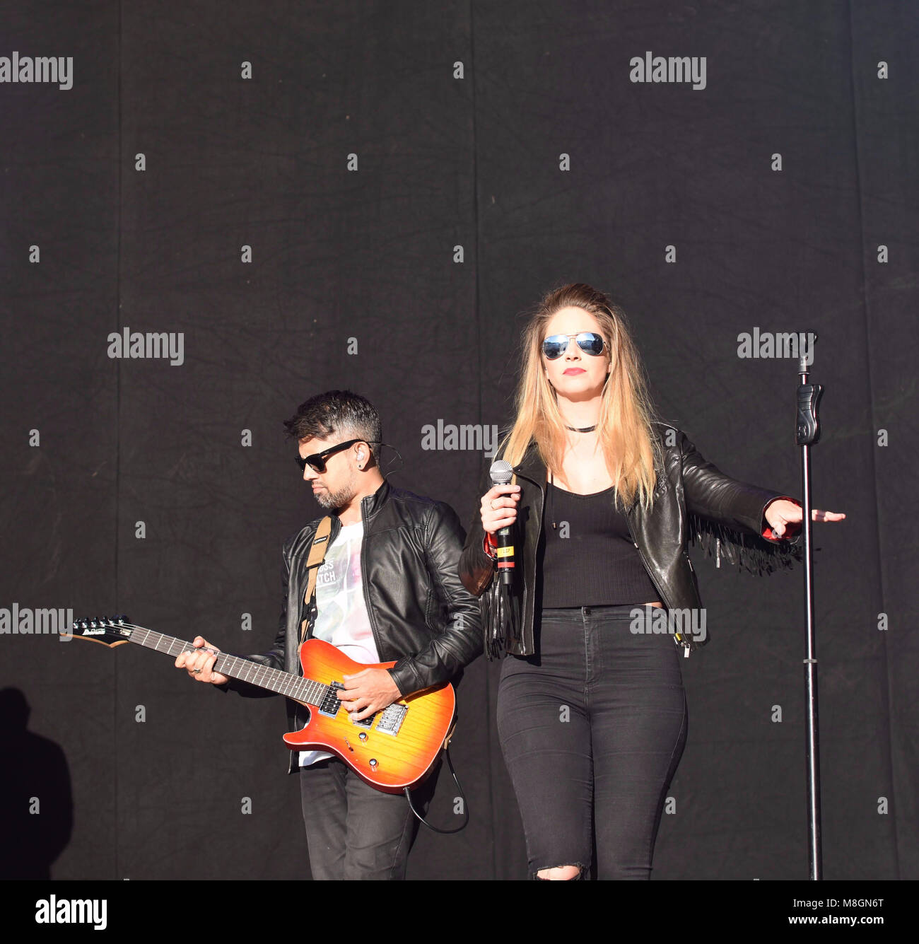 Kim Wilde and her support band performing at the Bristol Retro Festival ...