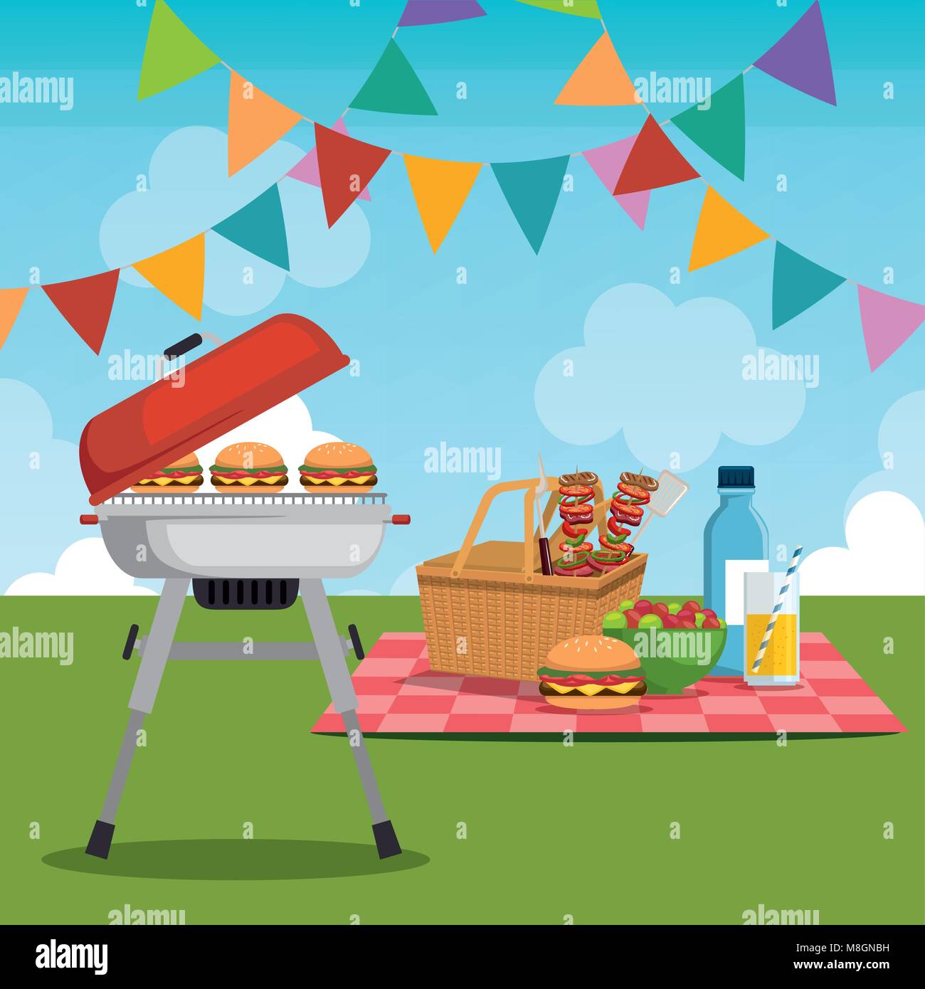 picnic party celebration scene vector illustration design Stock Vector ...