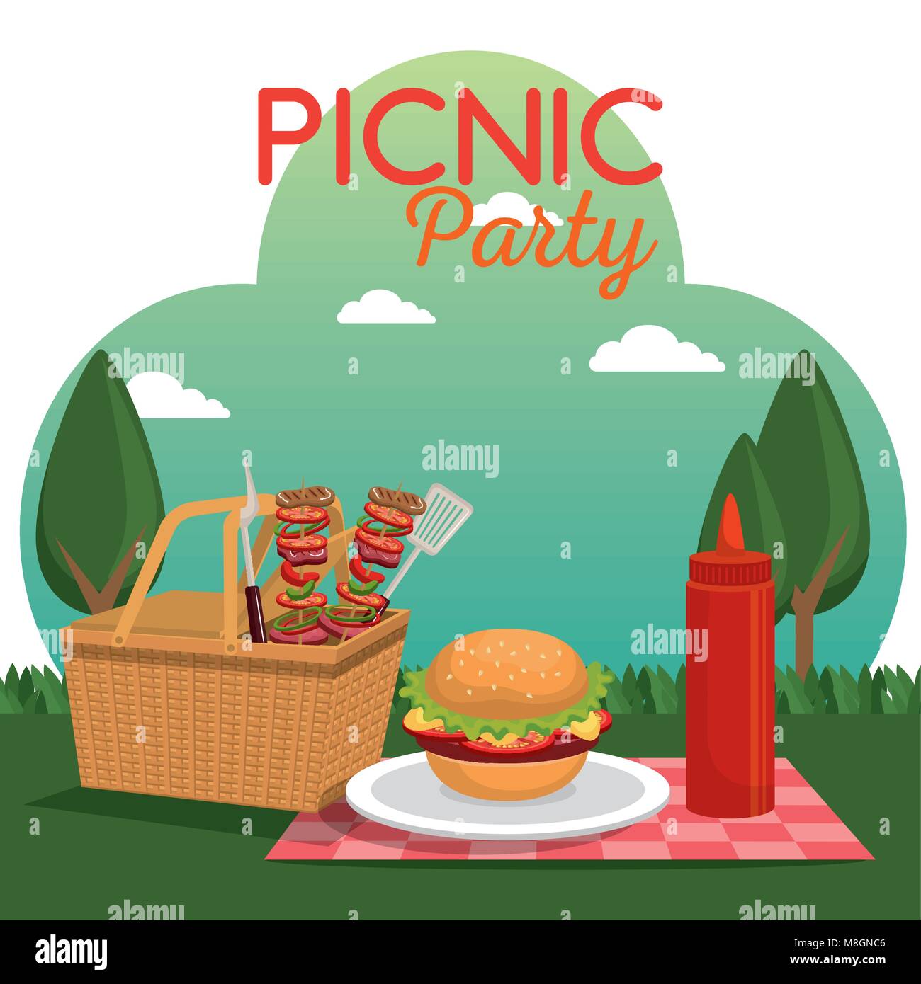 picnic party celebration scene vector illustration design Stock Vector ...