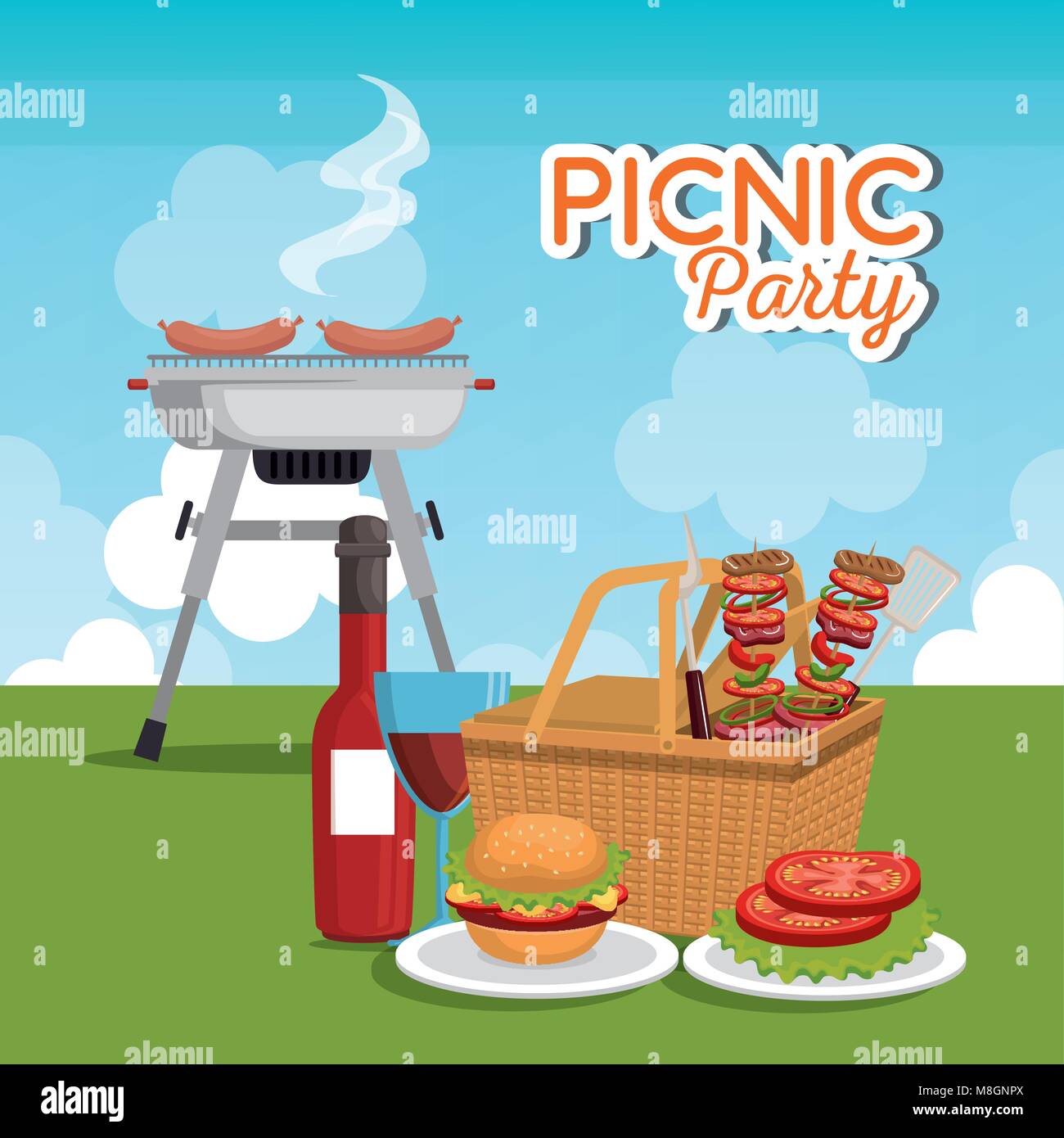 picnic party celebration scene vector illustration design Stock Vector ...