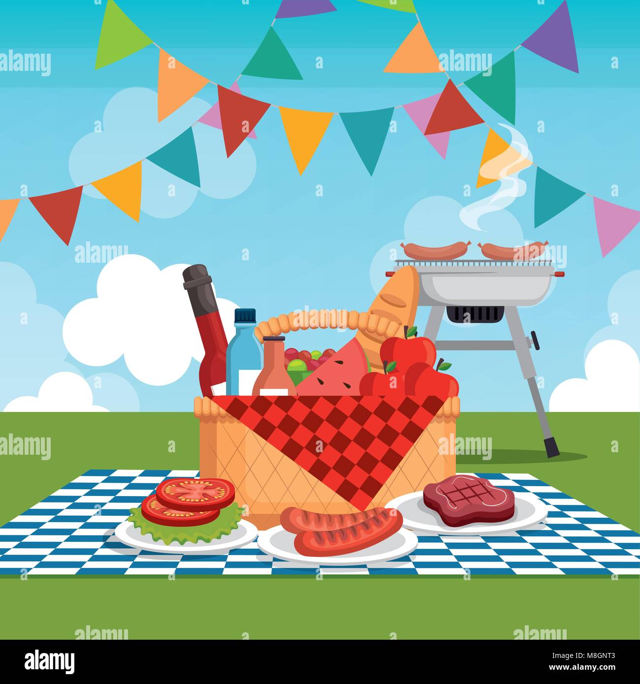 picnic party celebration scene vector illustration design Stock Vector ...