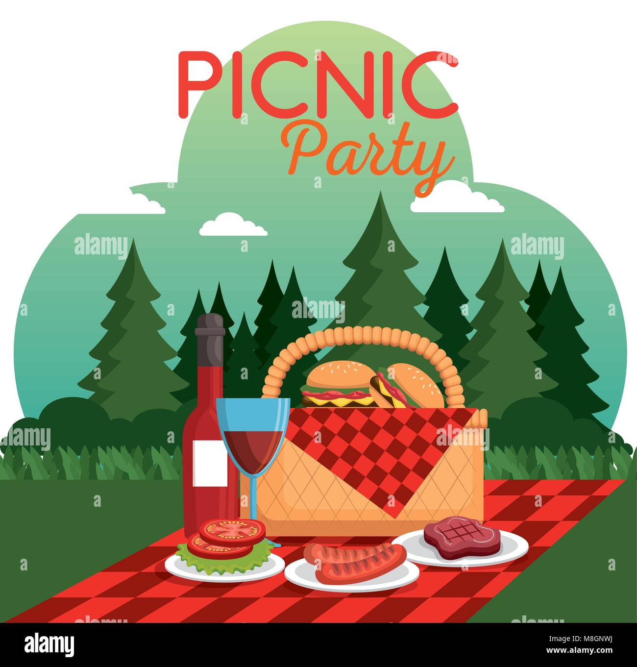 picnic party celebration scene vector illustration design Stock Vector ...