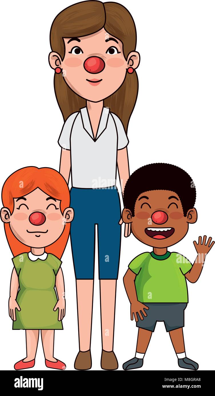 mother clown with son and daughter characters vector illustration ...