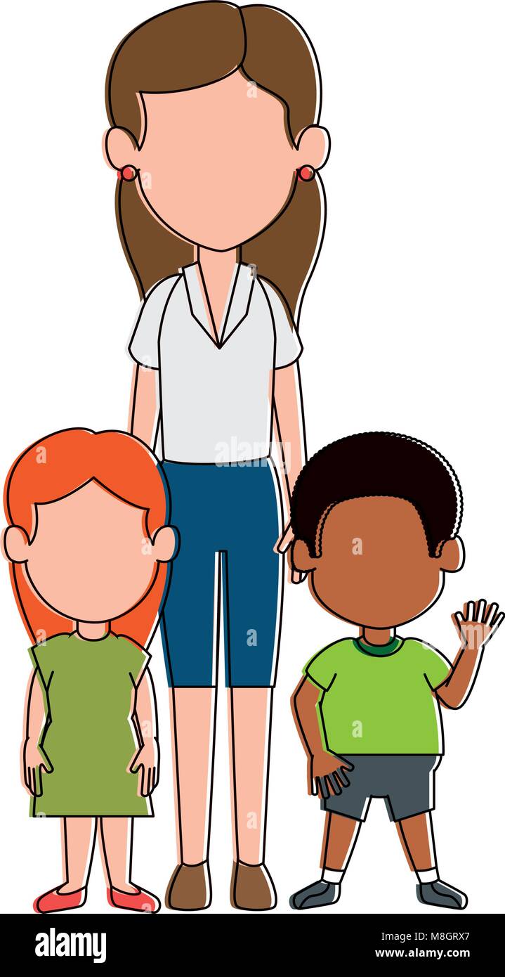 mom with son and daughter avatar characters vector illustration design ...