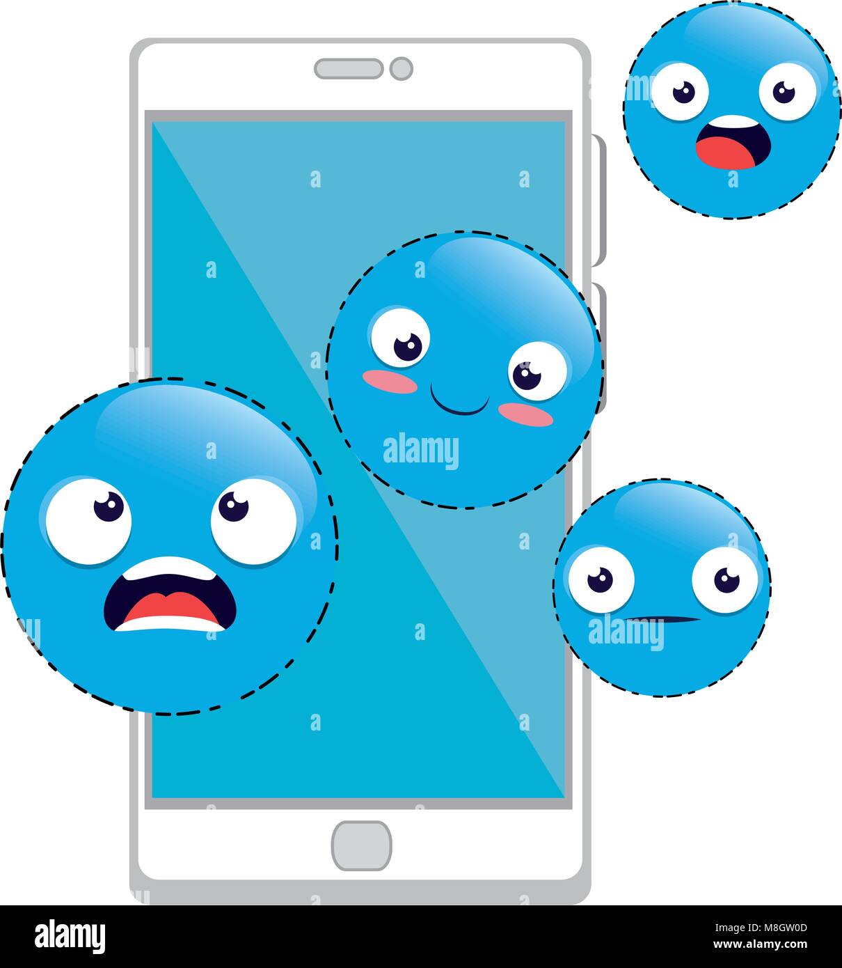 smartphone device with emoticons faces vector illustration design Stock ...