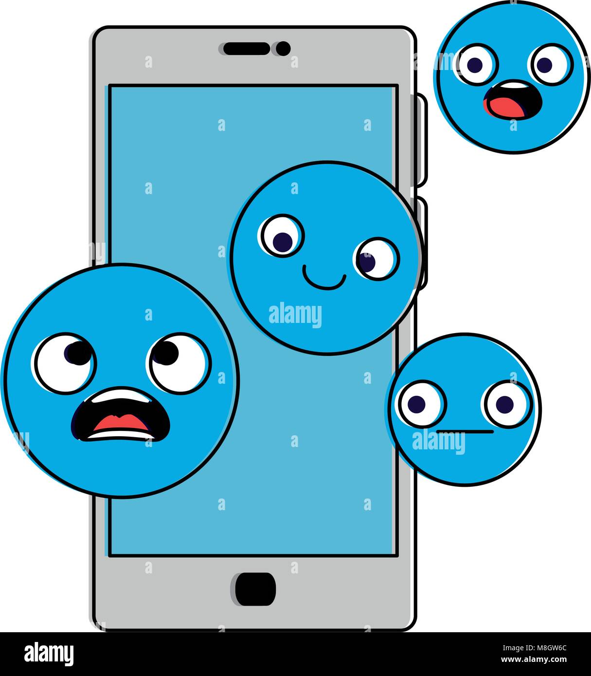 smartphone device with emoticons faces vector illustration design Stock ...