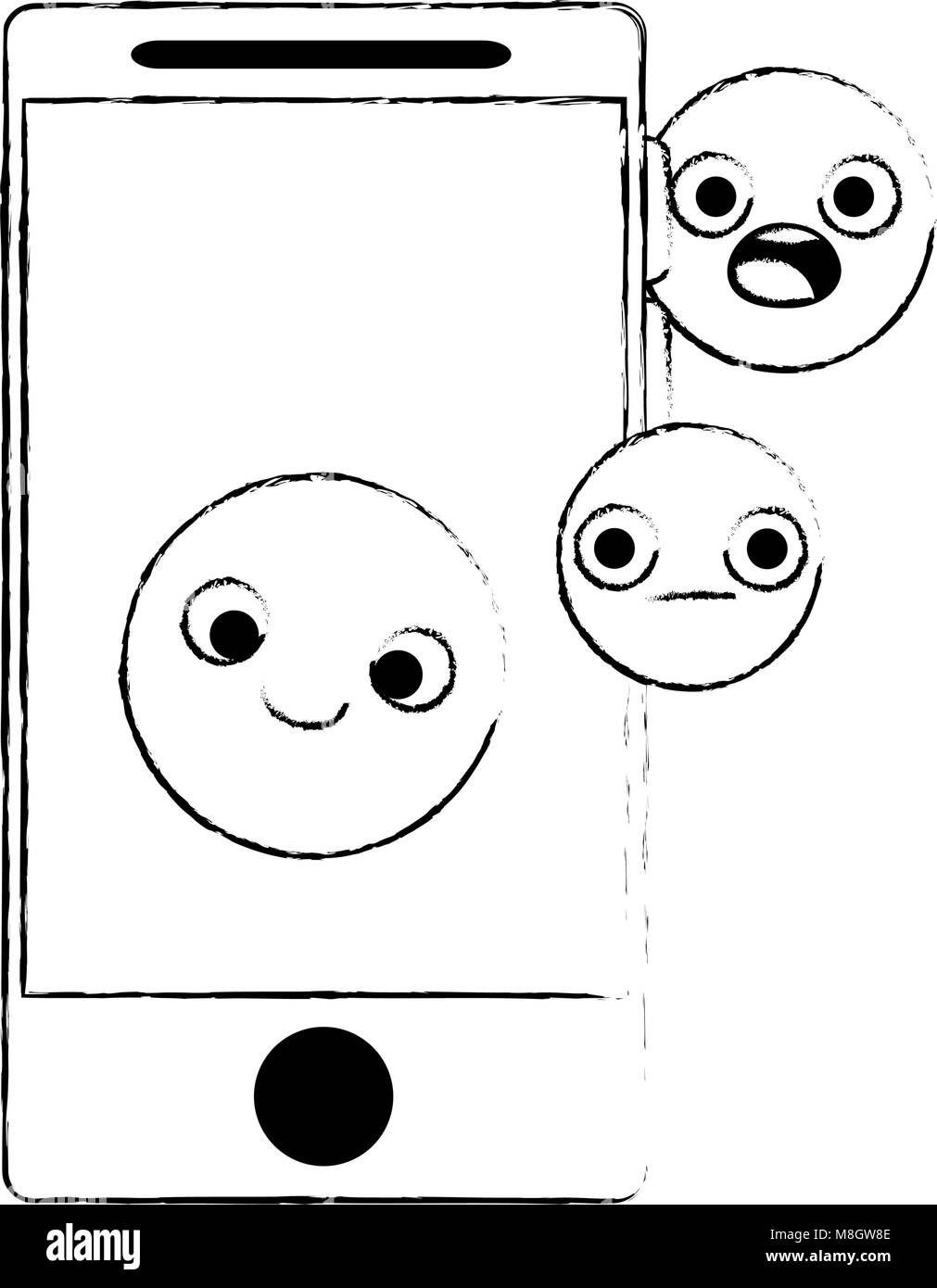 smartphone device with emoticons faces vector illustration design Stock ...