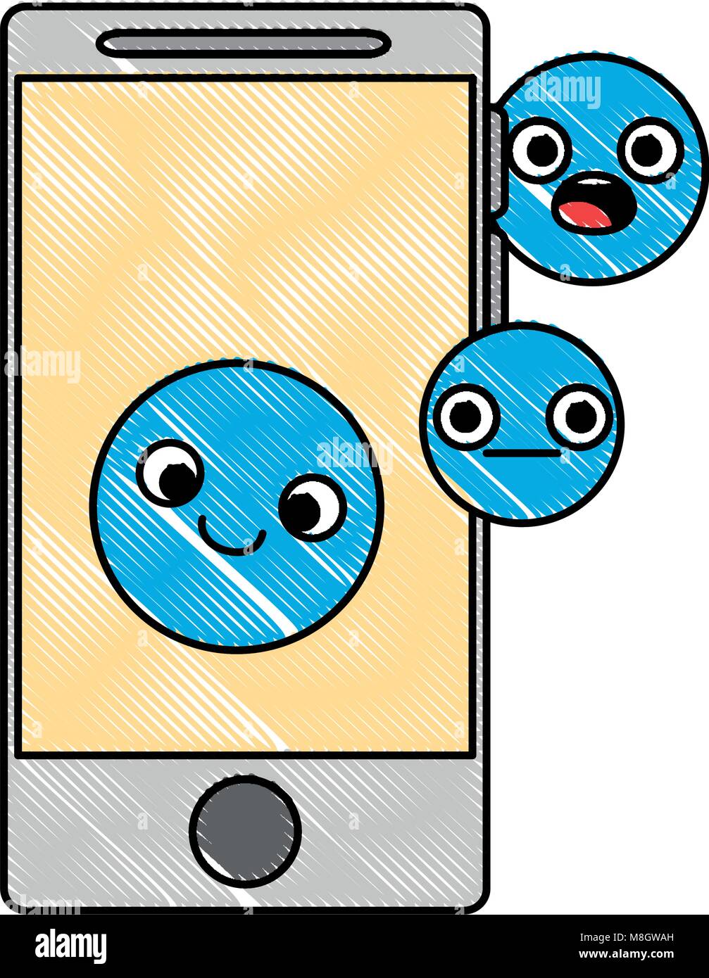 smartphone device with emoticons faces vector illustration design Stock ...