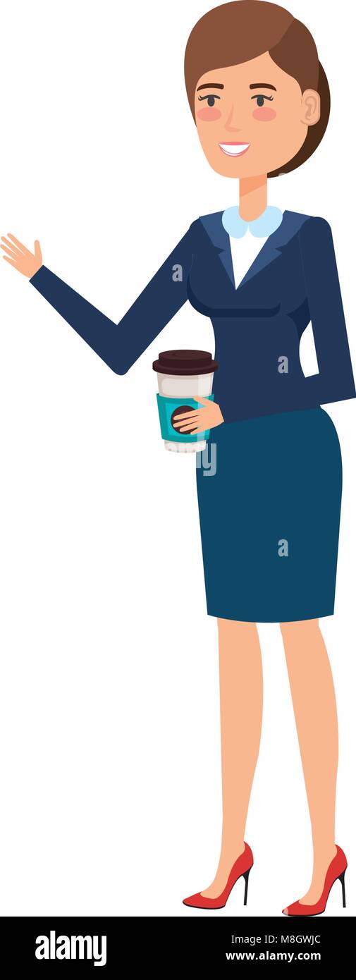 beautiful businesswoman with coffee avatar character vector ...