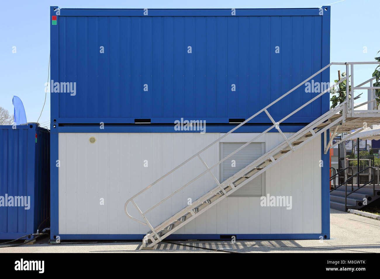 Cargo Containers Office With External Steel Stairs Stock Photo - Alamy