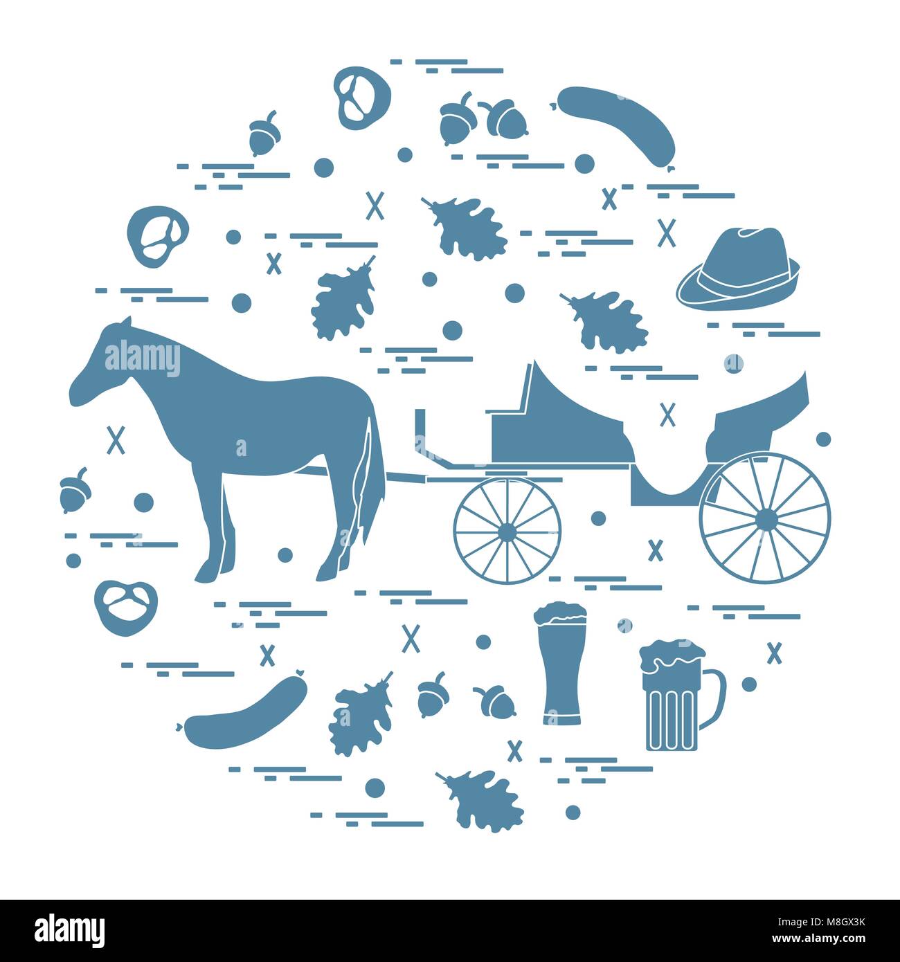 Vector illustration with various symbols of Germany arranged in a ...