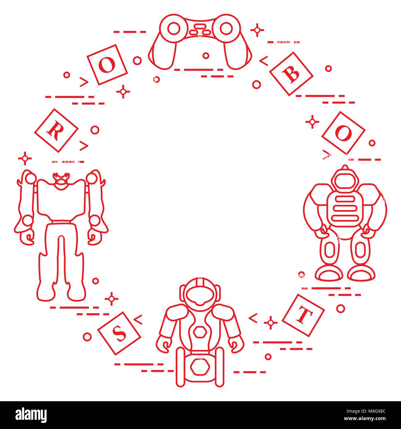 Toys for children: robots, remote control, cubes. Design for banner ...