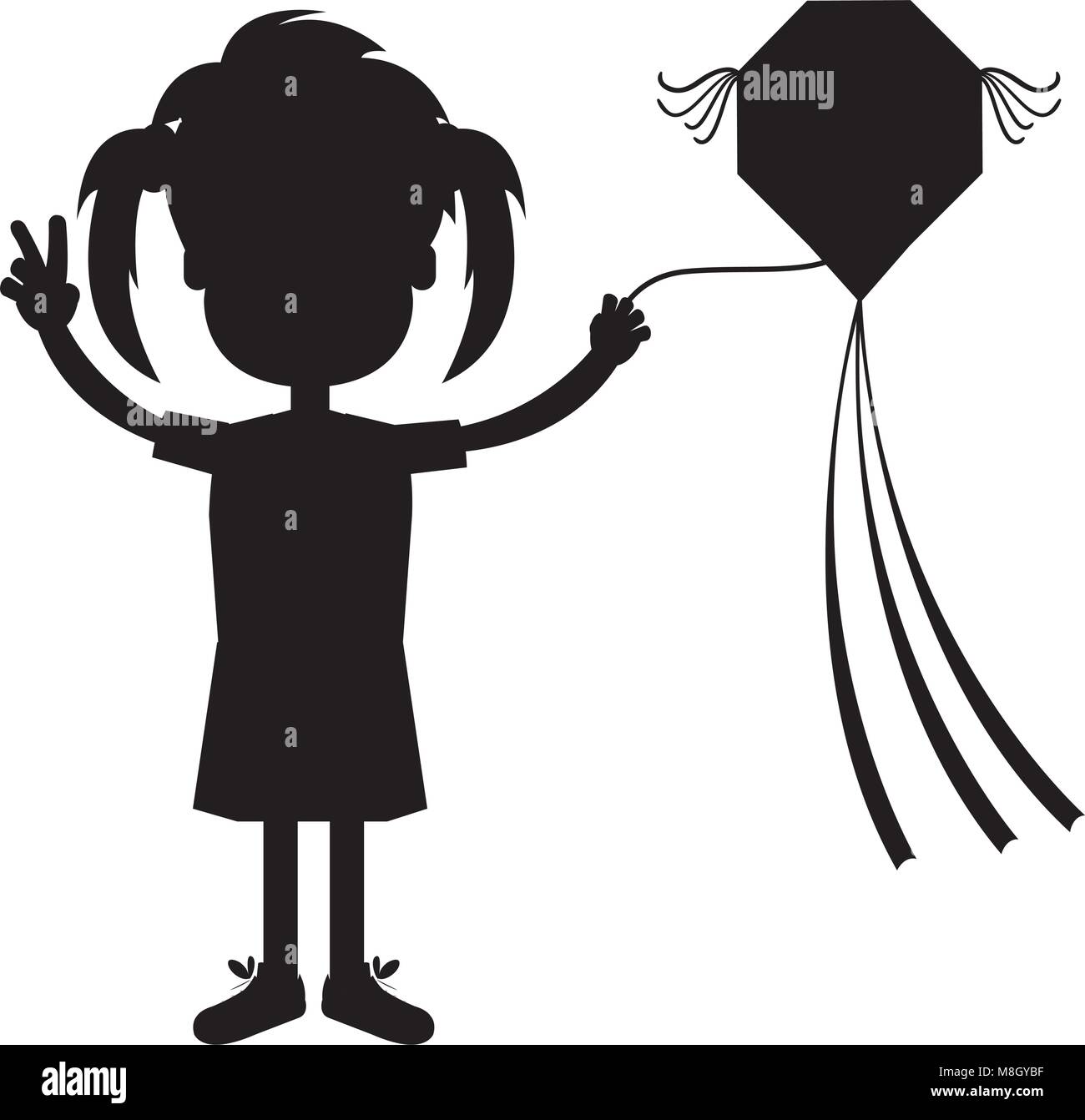 happy little girl flying kite character vector illustration design ...