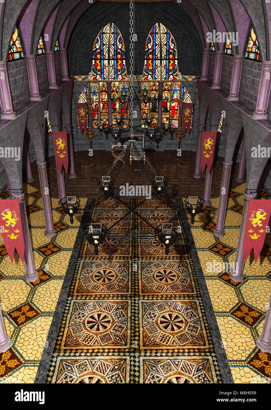 3D rendering of a medieval royal hall Stock Photo - Alamy