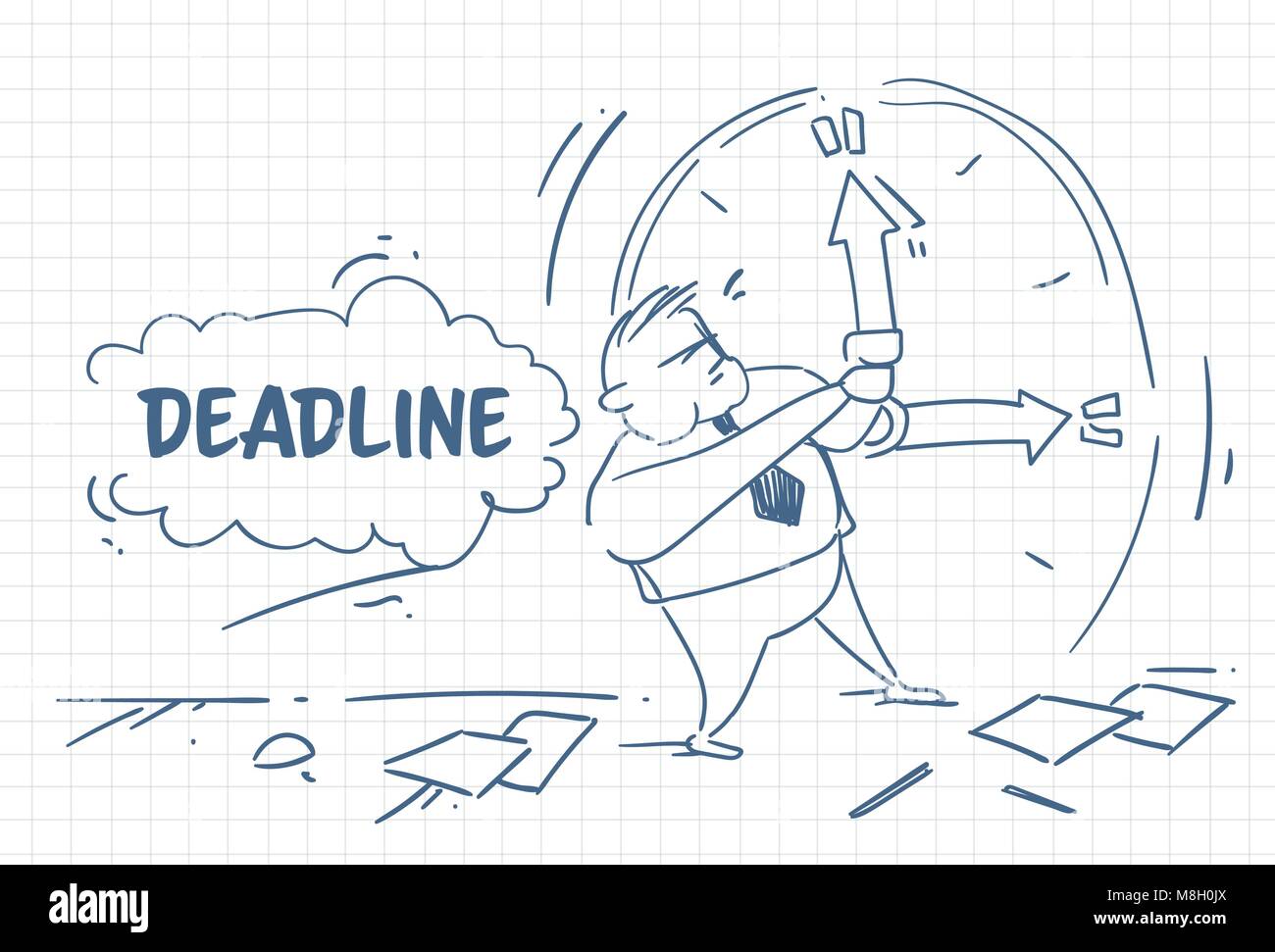 Doodle Business Man Pusing Arrows Of Clock Back Deadline Concept Hand ...