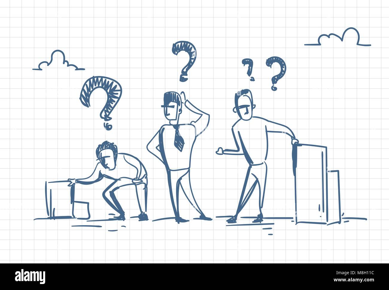 Doodle Business Man Group Frustrated Pondering Hand Drawn Businessmen ...