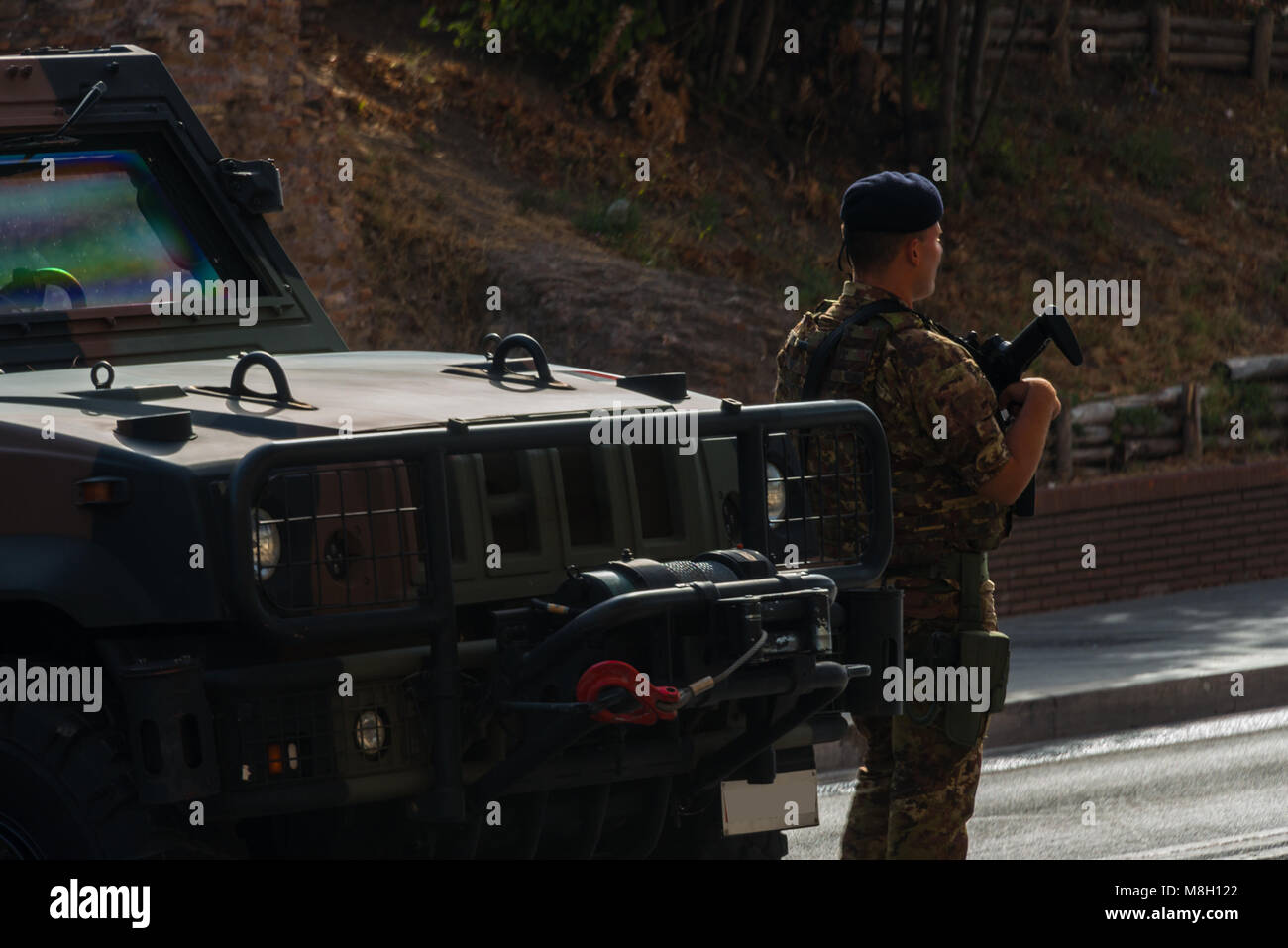 one of the many military checkpoints situated throughout Rome. This one ...