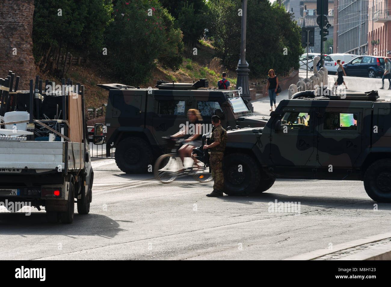 one of the many military checkpoints situated throughout Rome. This one ...