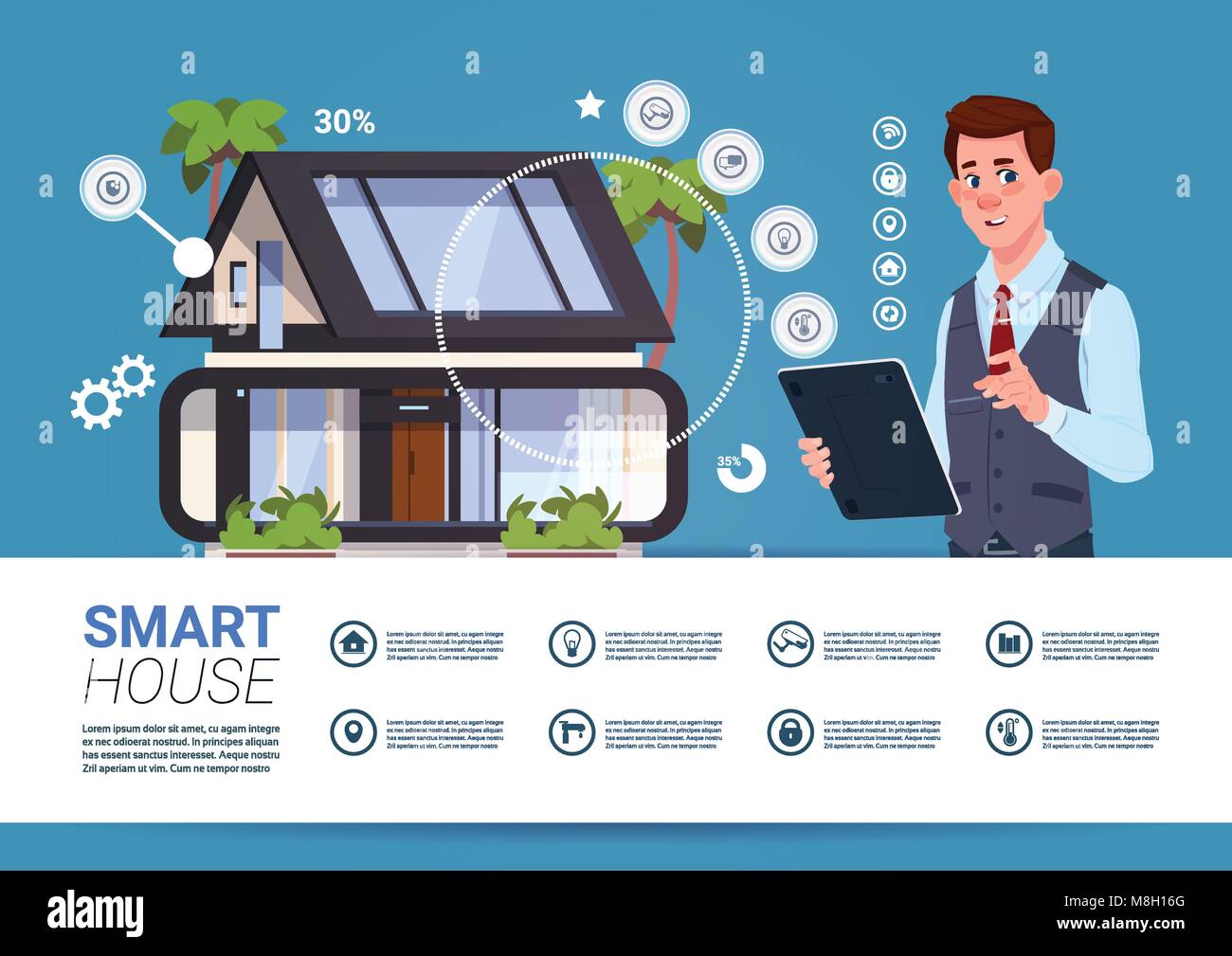 Smart Home Management Concept With Man Holding Tablet Device Stock ...