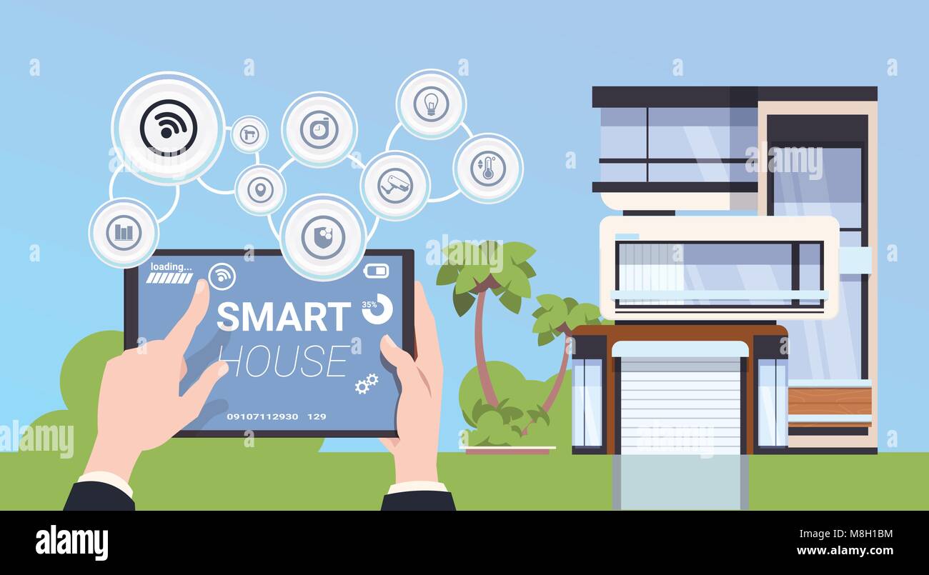 Hand Holding Digital Tablet With Smart Home Control And Administration ...