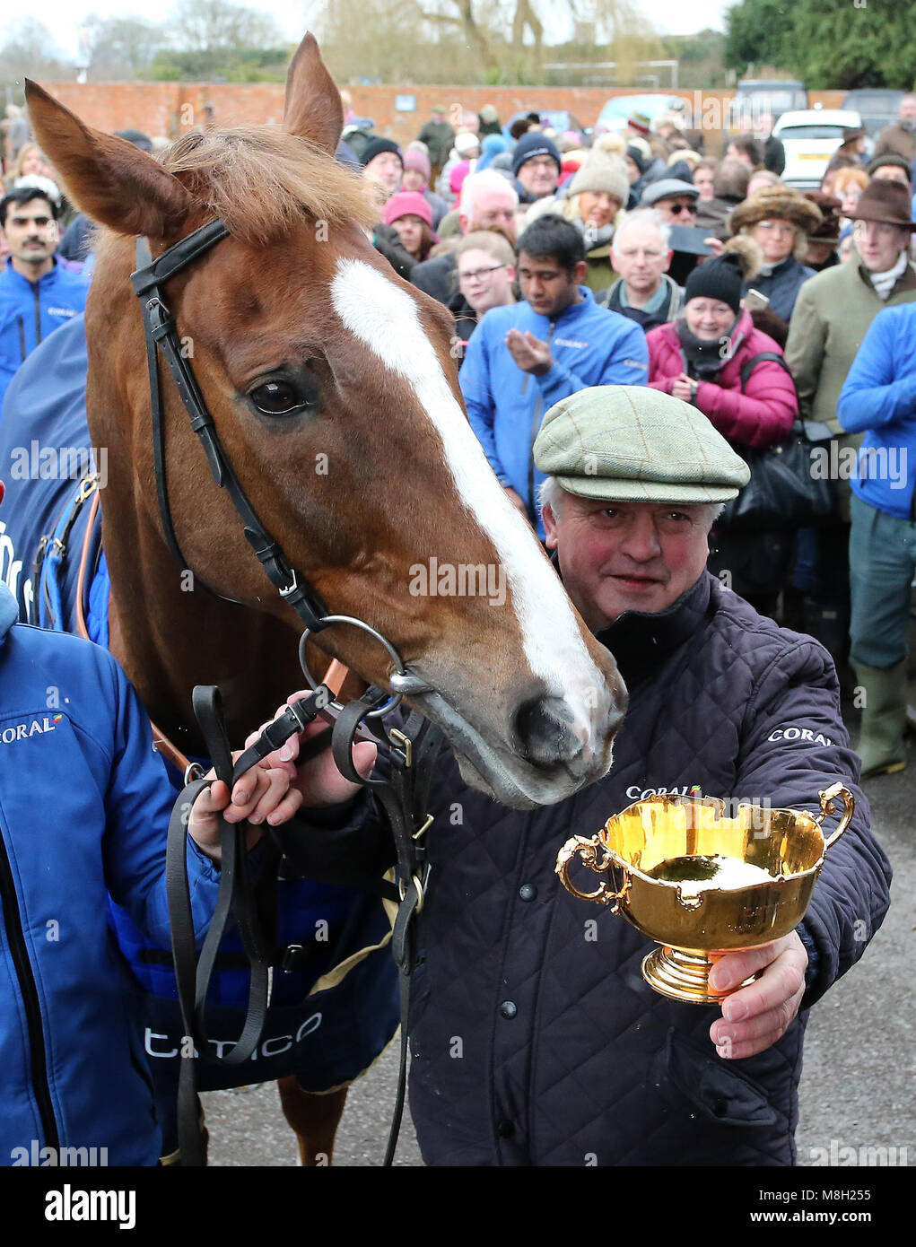 Trainer Colin Tizzard with Native River during a Gold Cup winners ...