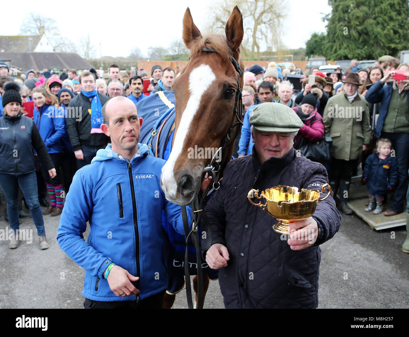 Trainer Colin Tizzard with Native River during a Gold Cup winners ...