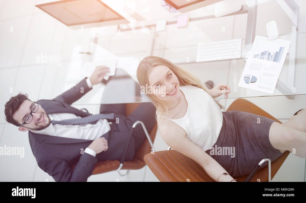 business people sitting at office desk in office. top view Stock Photo ...
