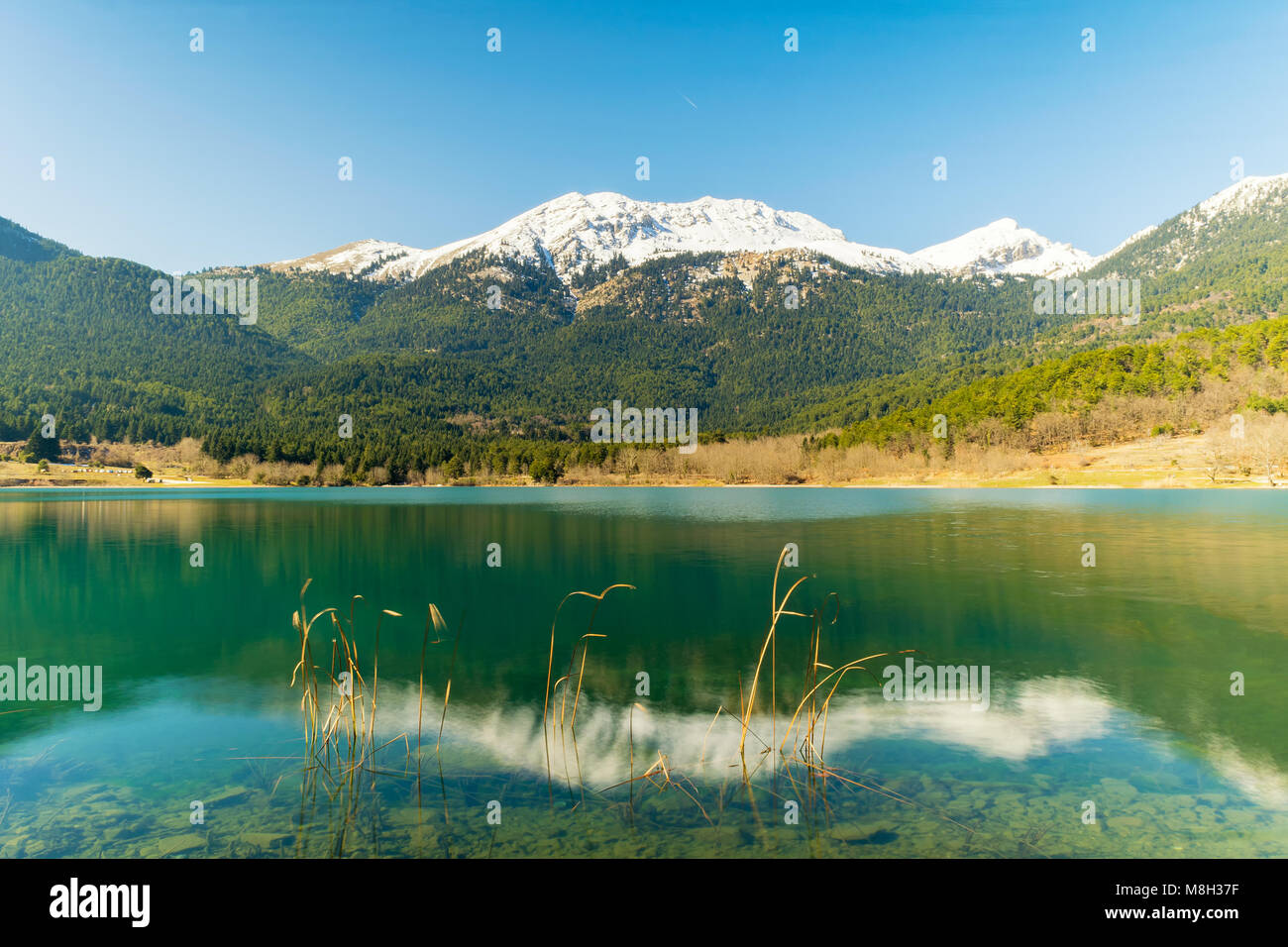 Reflections at Lake Doxa in Greece. A famous touristic destination ...