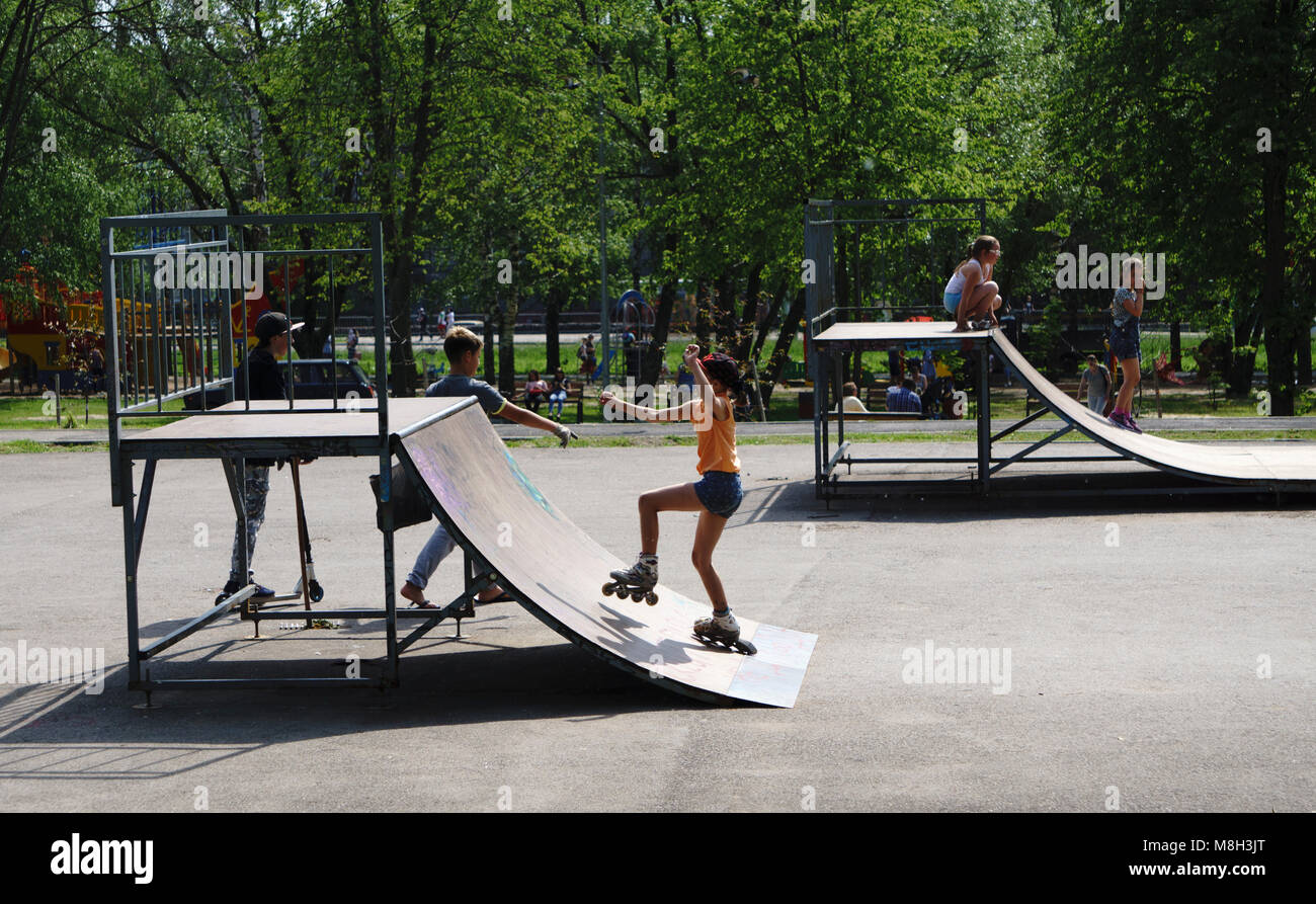ride the roller coaster children ride in the Park-Russia Berezniki 12 ...