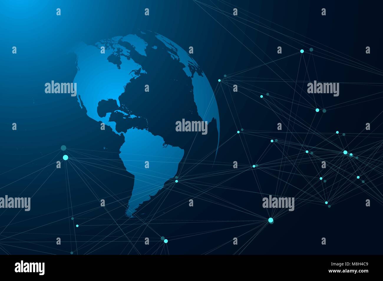 Global network connection. Network and big data visualization ...