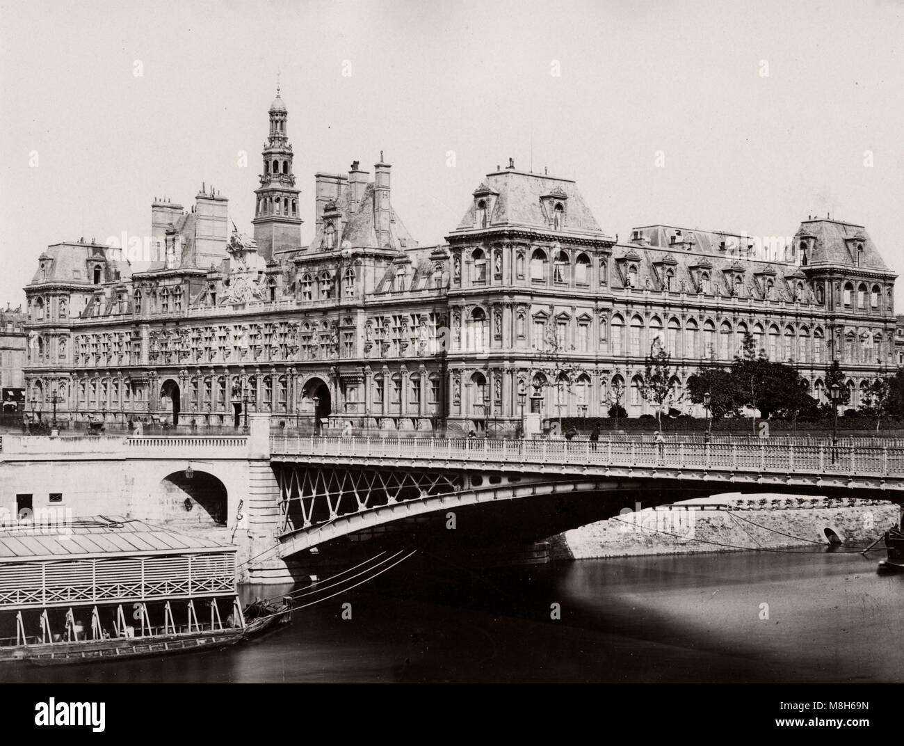 c.1880s France - Hotel de Ville Paris from across the River Seine Stock ...