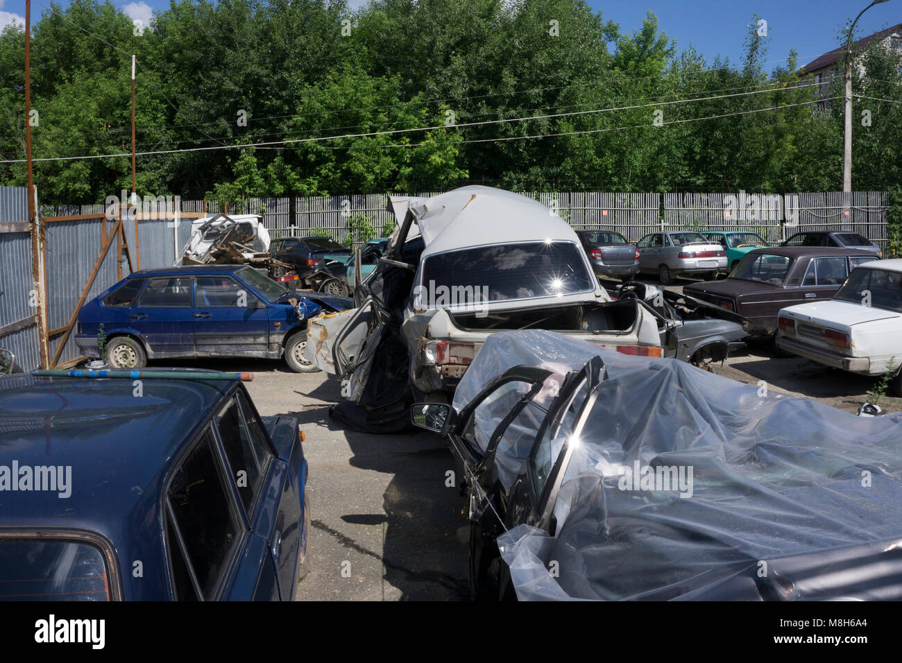 the crumpled Parking ticket in the car after the accident Stock Photo ...