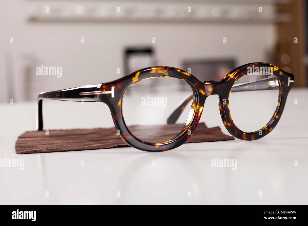 Close up picture of corrective eye glasses in an optics store Stock ...