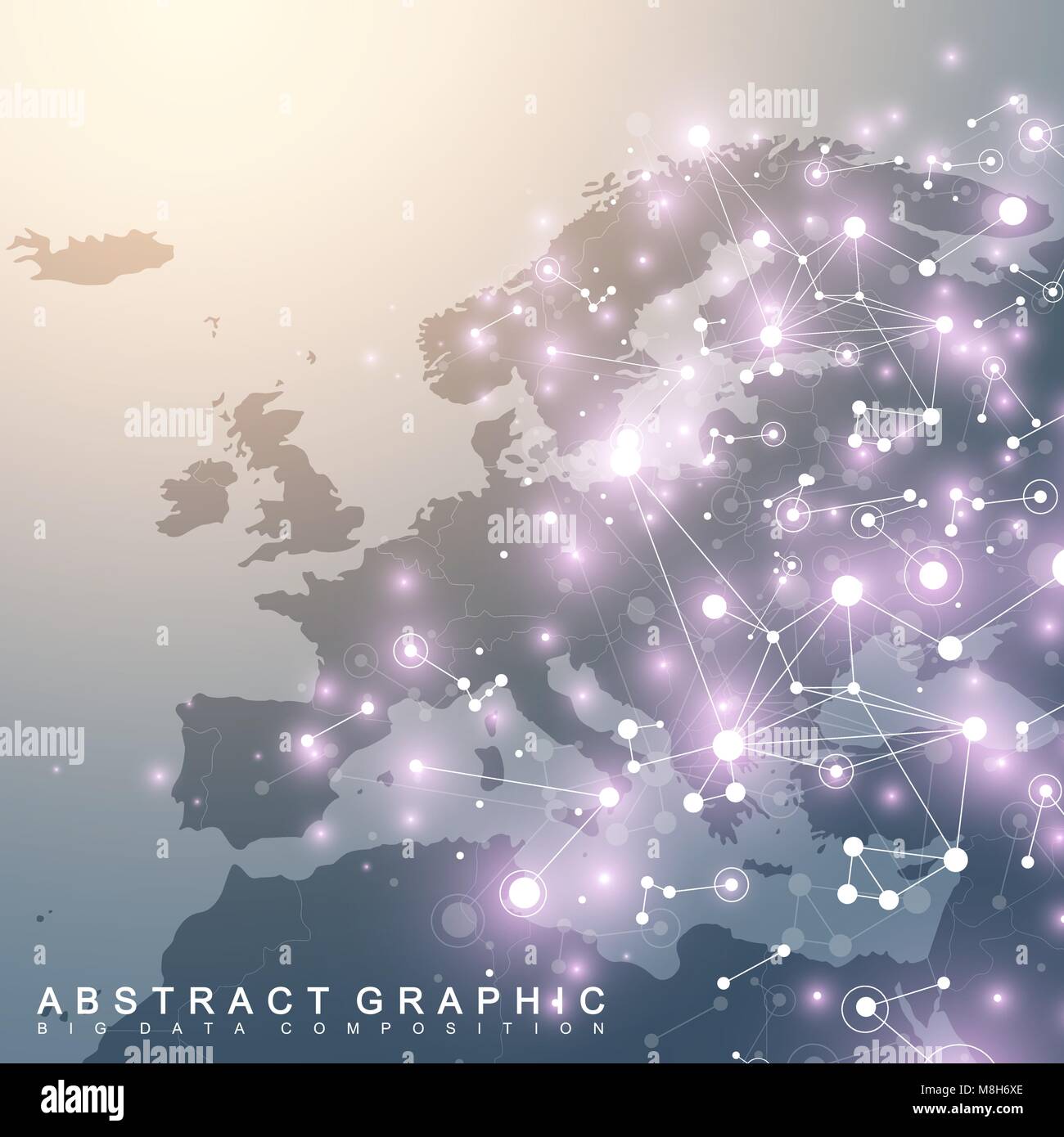Geometric graphic background communication with Europe Map. Big data ...