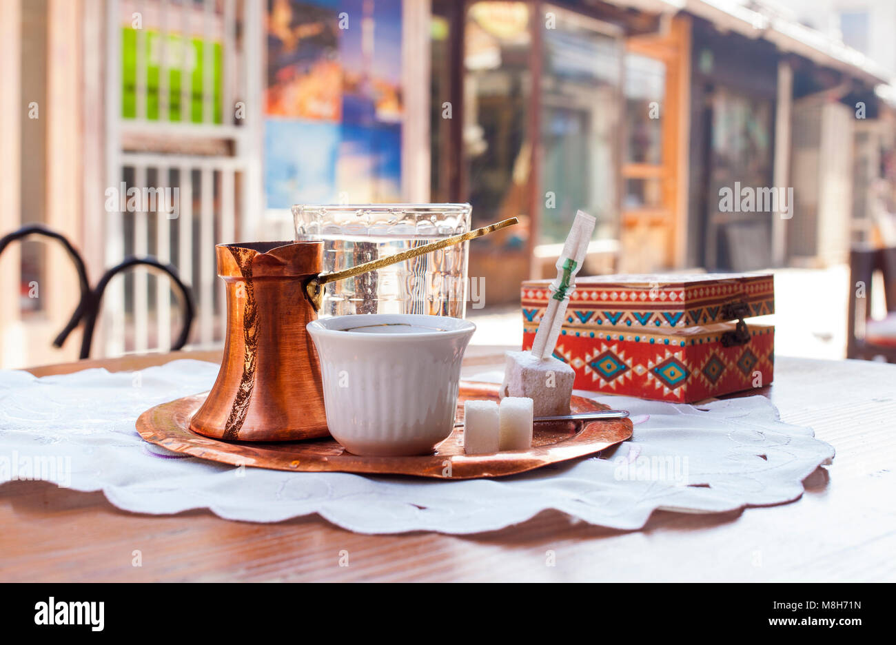 Traditional bosnian coffee served with traditional delights in a coffee ...