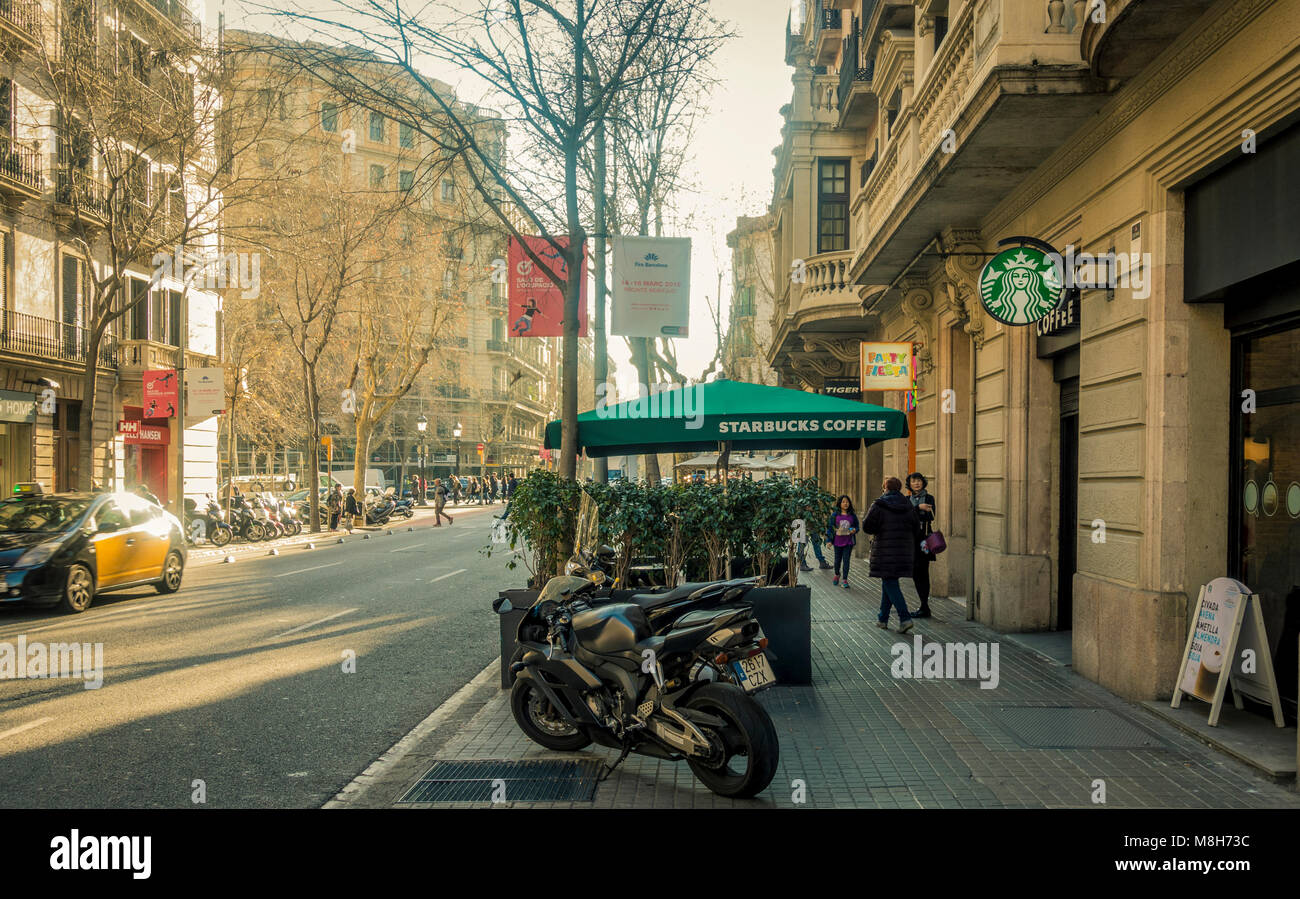 Barcelona, Spain - Febrary 2018: Starbucks store near Passeig de Gracia ...