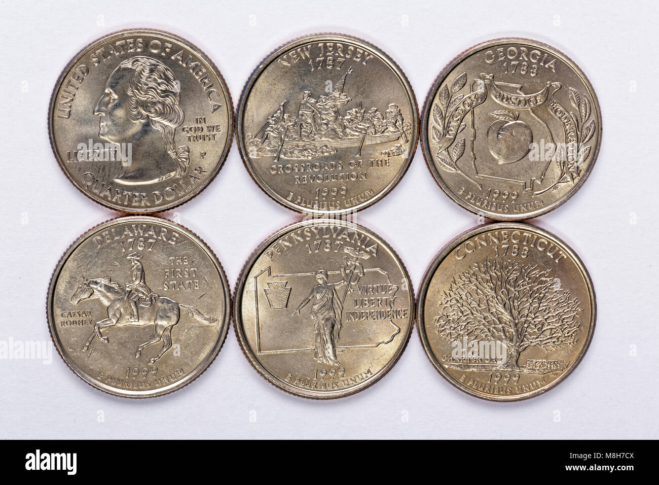 1999 US State Quarters a complete set of 5 used coins with a unique ...