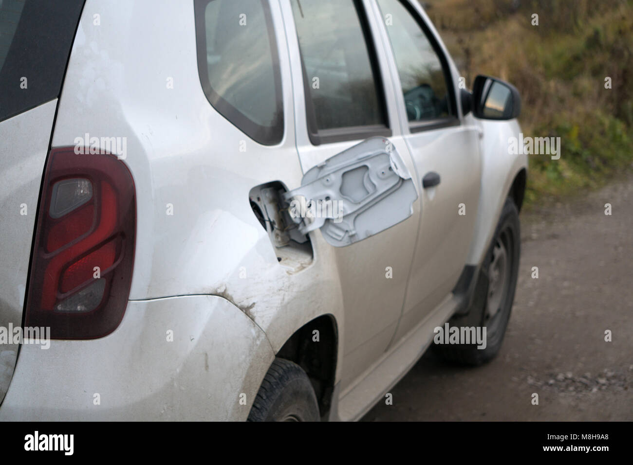Car Gas Tank - Fueling Theme. Closeup vehicle, white Stock Photo - Alamy
