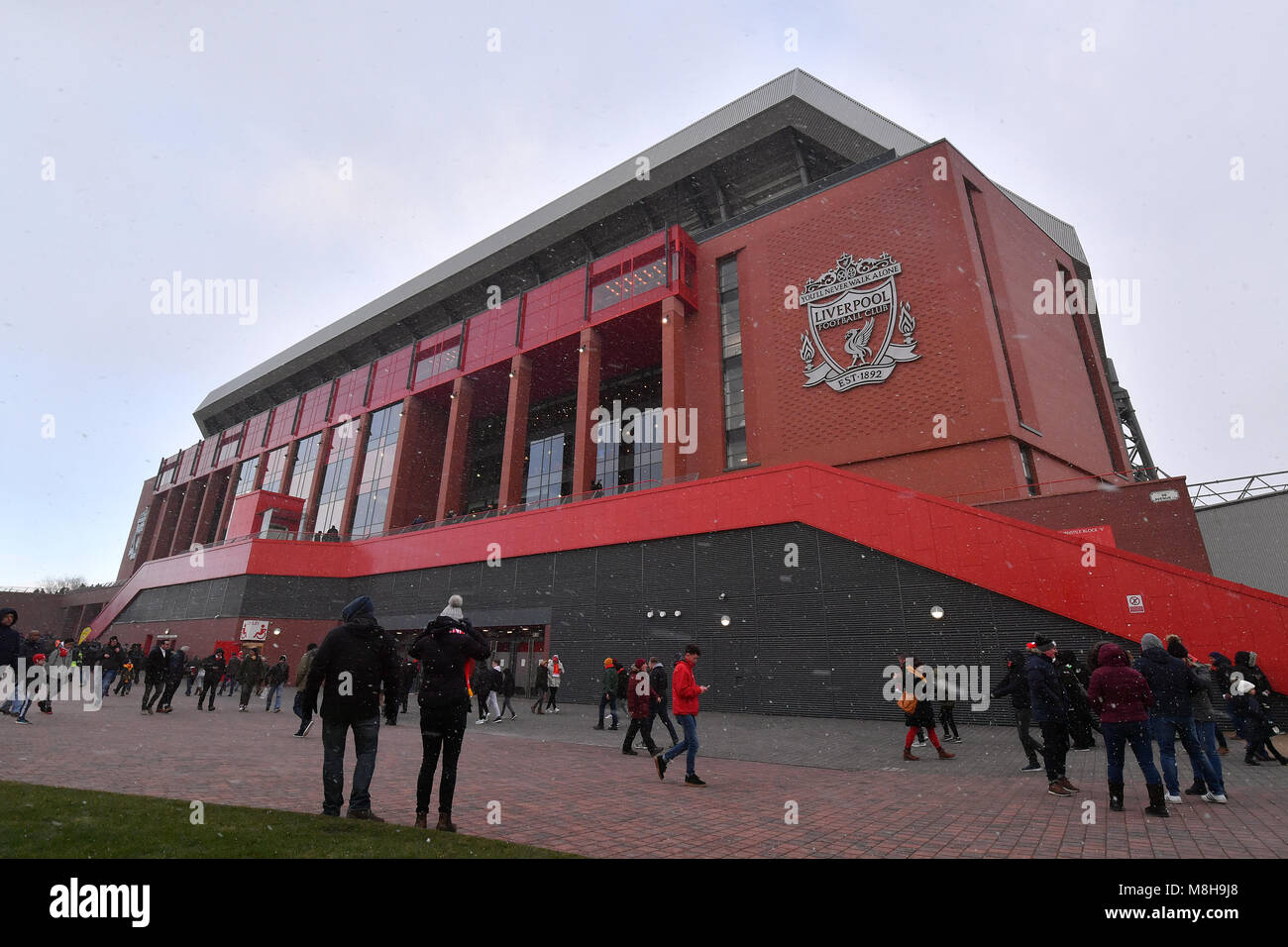 Fans arriving at the ground for the Premier League match at Anfield ...