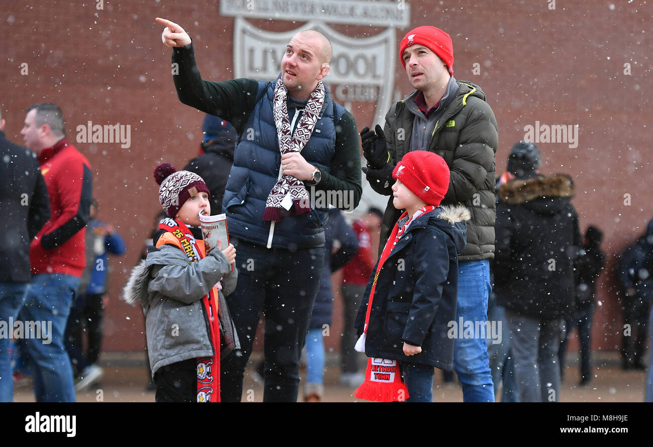 Fans arriving at the ground for the Premier League match at Anfield ...